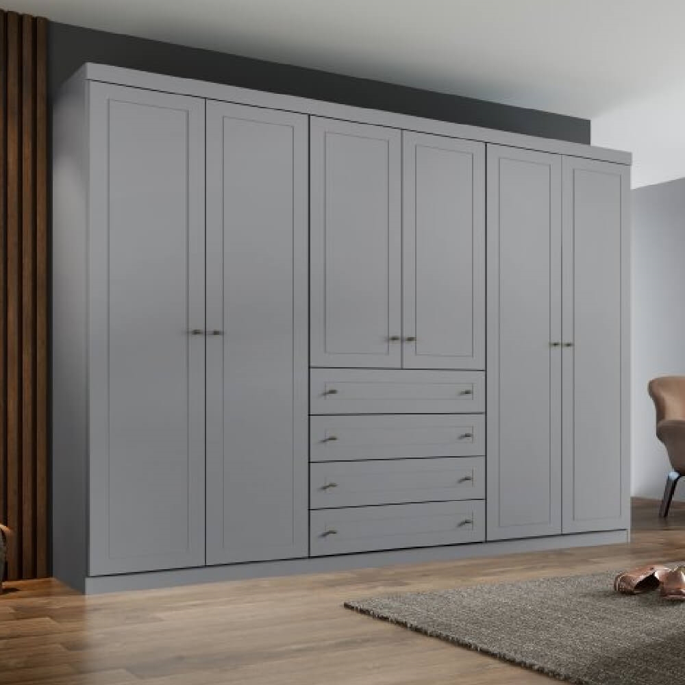 Guarda Roupa 6 Pts Henn Americano D205131 c/ 4 GV Cinza