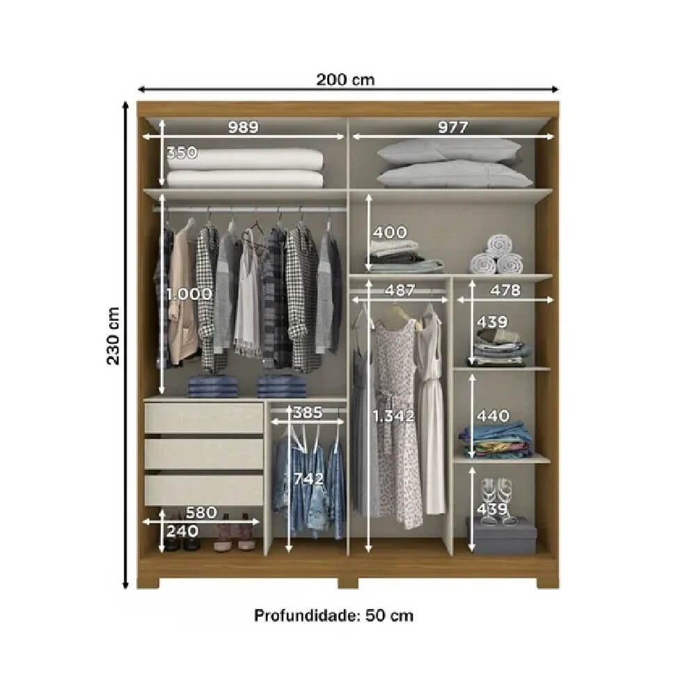 Guarda-Roupa 2P Correr Henn Verg Espelho 3GV Nature/Off White