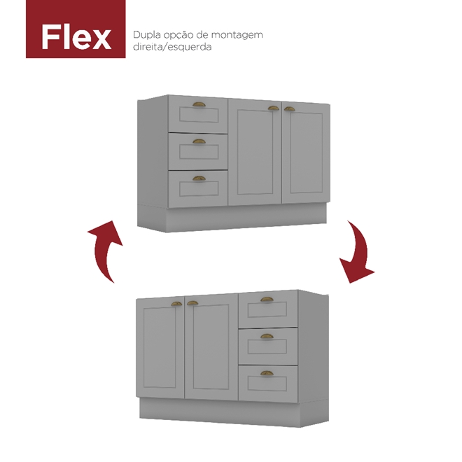 Balcão 120Cm Henn 2 Pts 3 GV Americana C353131 Cinza