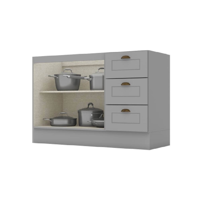 Balcão 120Cm Henn 2 Pts 3 GV Americana C353131 Cinza