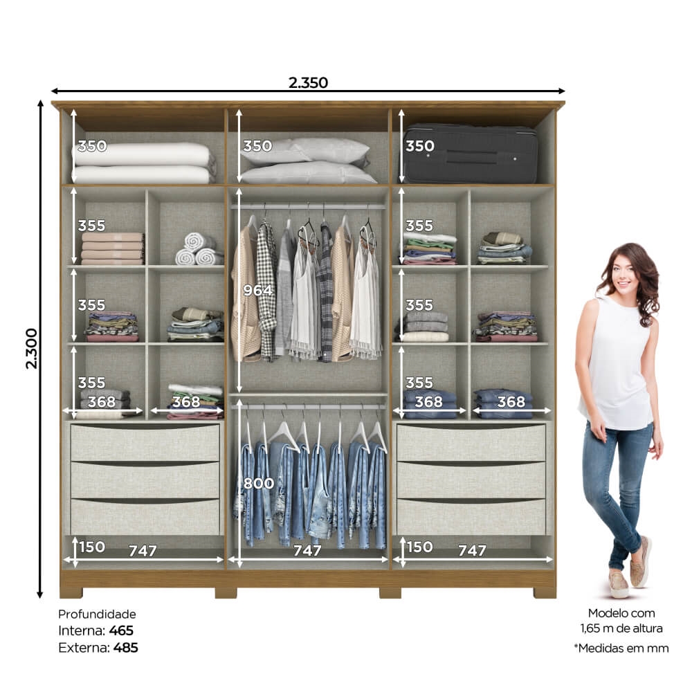 GuardaRoupa 6 Pts Henn Andréas D309169 6 GV Cinza/Nature