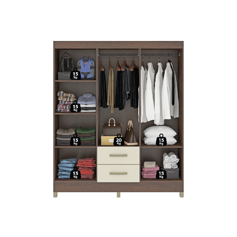 Guarda-Roupa 6P Fellicci Milano 2GV Espelho Rustico/Champagne