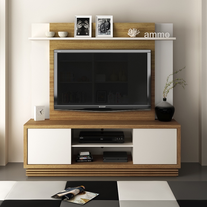 Home para TV até 65" Tecno Mobili 2 Portas e 1 Prateleira HO1001.0001 Natural/Off White SE
