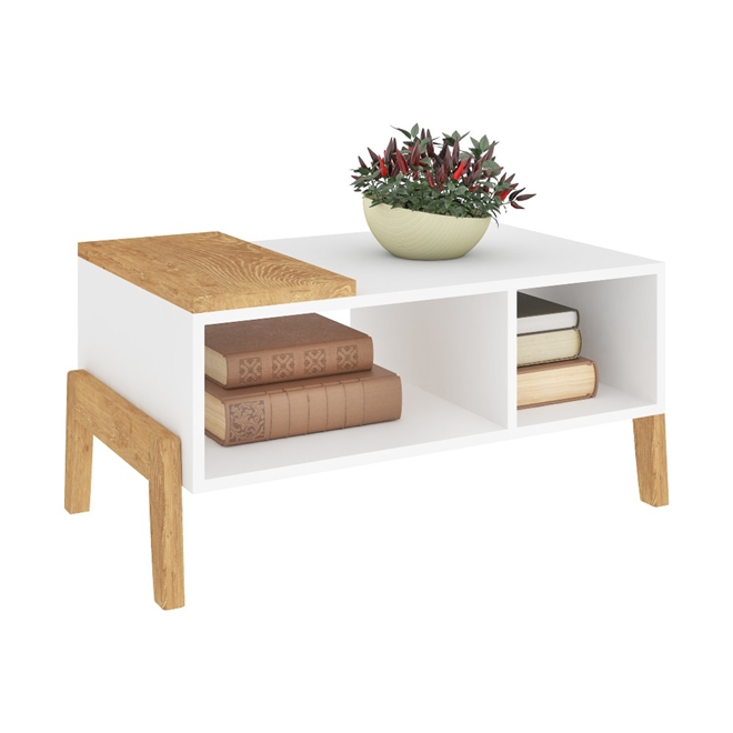 Mesa de Centro Retangular Fellicci 1602-BR/WD Pés de Madeira Branco/Wood SE