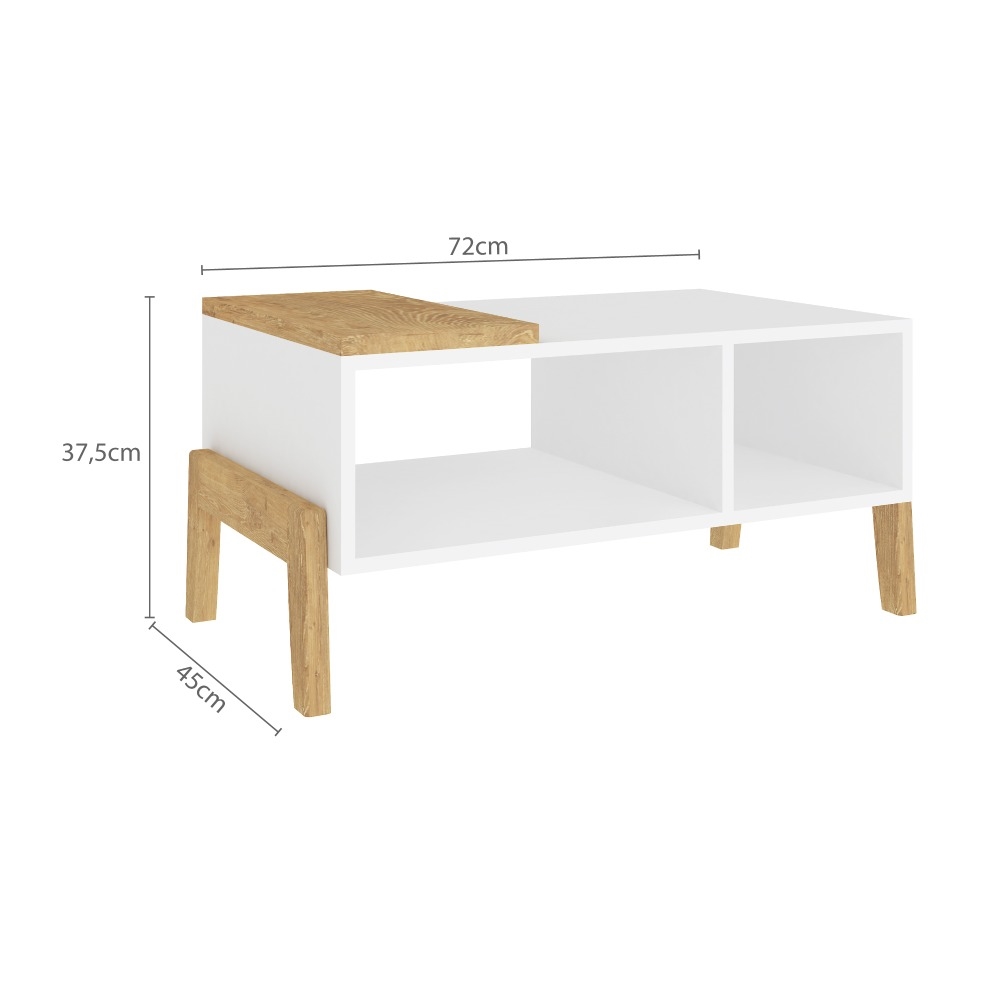Mesa de Centro Retangular Fellicci 1602-BR/WD Pés de Madeira Branco/Wood SE