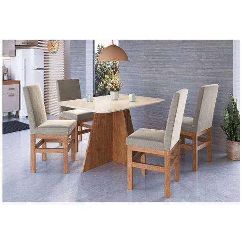 Conjunto de Jantar Mesa e 4 Cadeiras Zamarchi Canela/Off White - Zamarchi